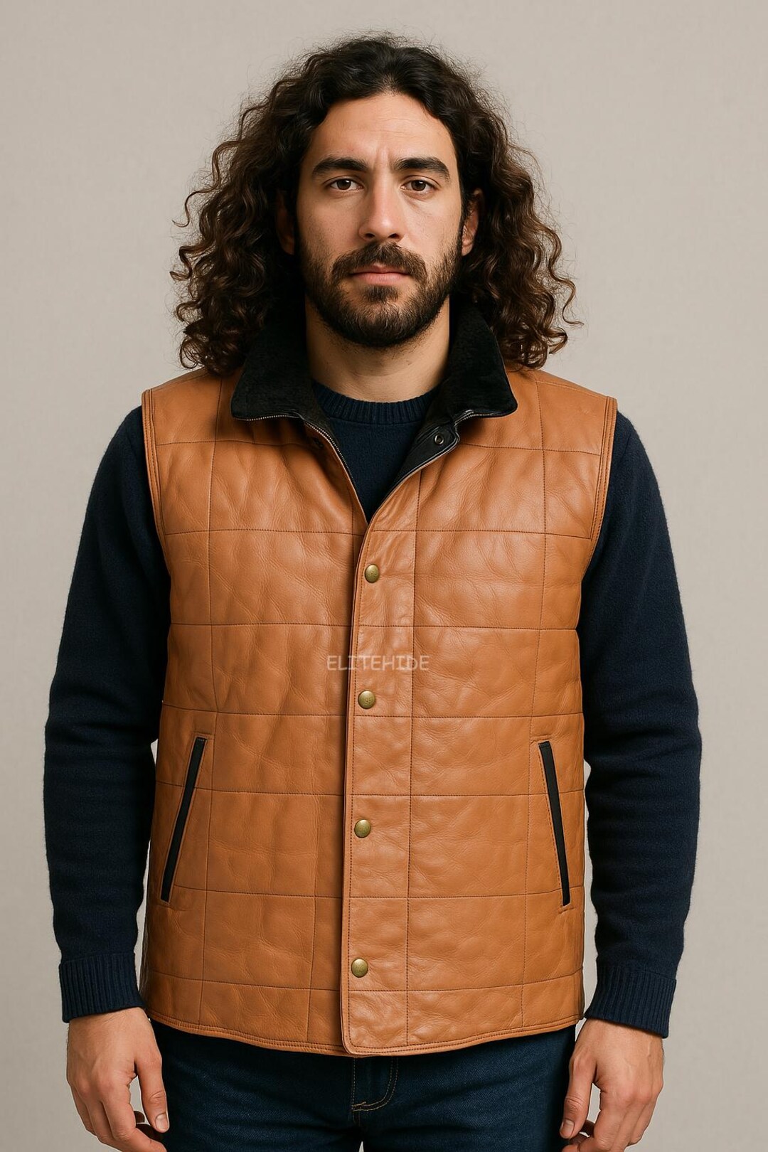 Men's Shearling Vest: Handmade Tan Sheepskin Leather Bodywarmer - Etsy