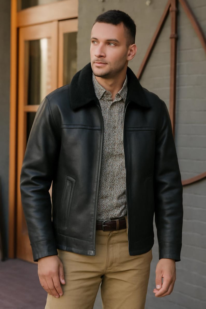 Shearling Jacket Men's RAF Aviator Black B3 Real Genuine Shearling ...