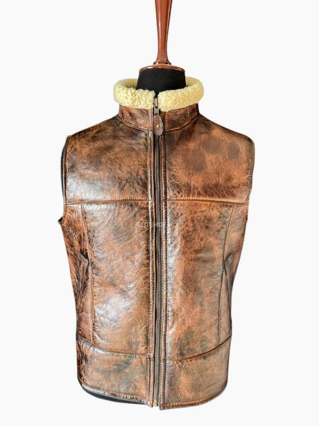 Men's Shearling Vest: Brown Sheepskin Leather Gilet, Handmade - Etsy