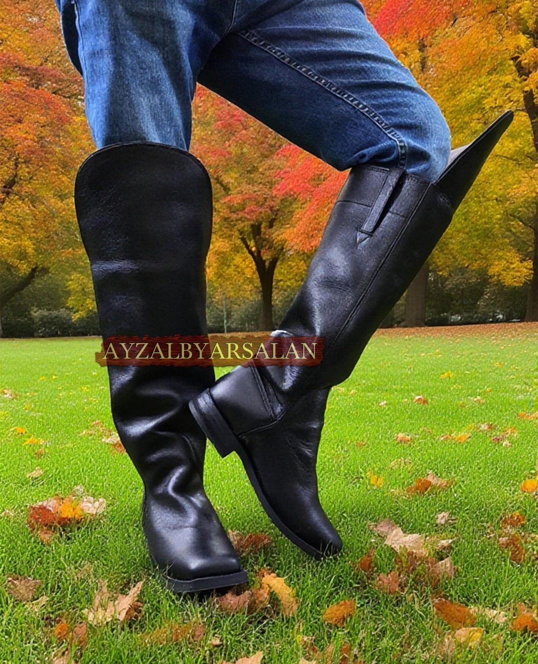 Authentic Knee-flap Officer Boots – Handmade Black Leather, Military ...