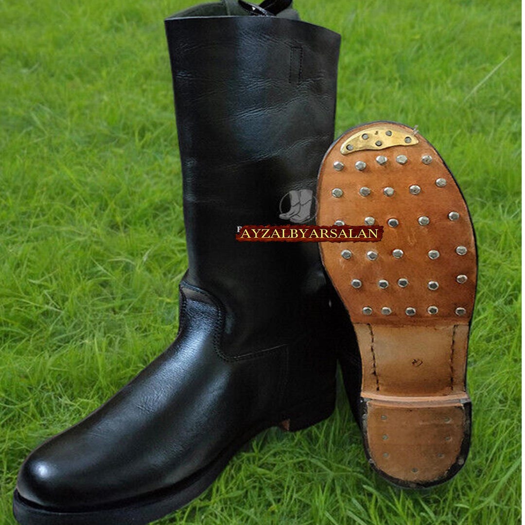 Handmade Black Leather Long Boots With Hobnails - Etsy