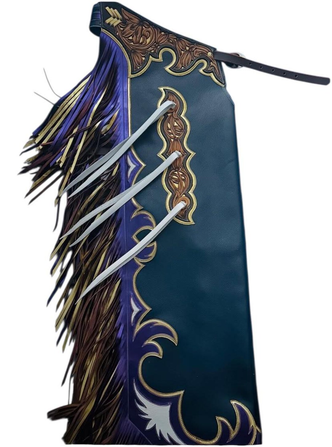 Hand-tooled Leather Rodeo Chaps: Western Batwing Fringe Design Custom ...