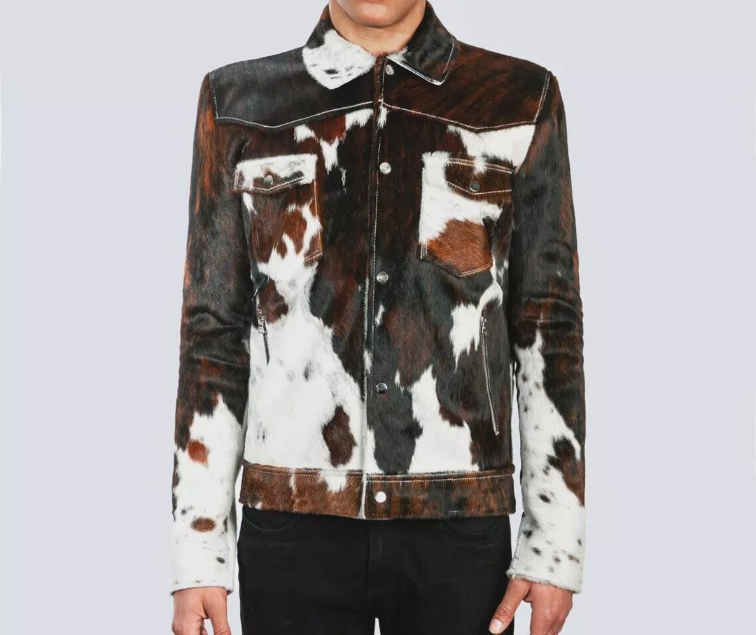 Genuine Hair-on Cowhide Leather Jacket: Western Style Outerwear - Etsy