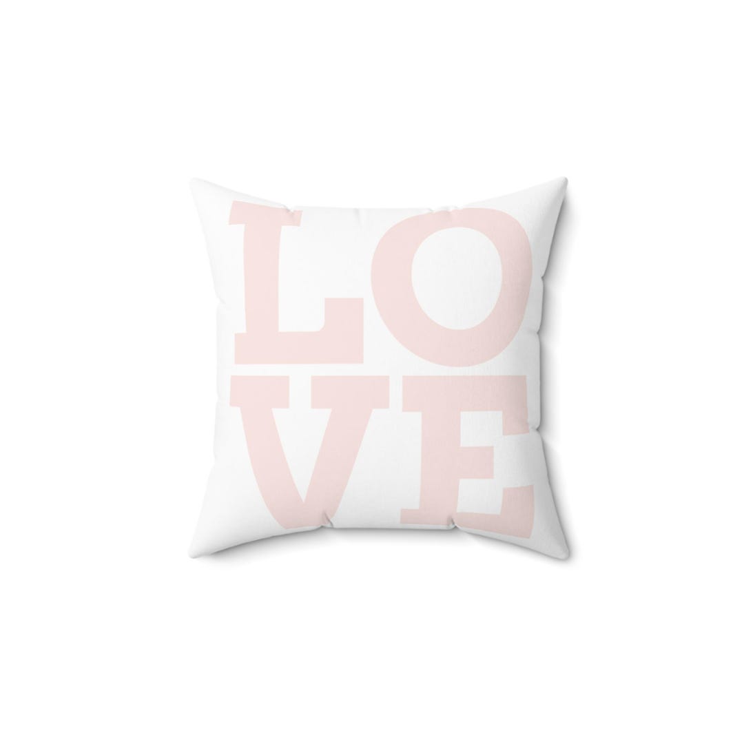 LOVE Typography Pillow, Pastel Pink Block Letters | Square Throw Pillow ...