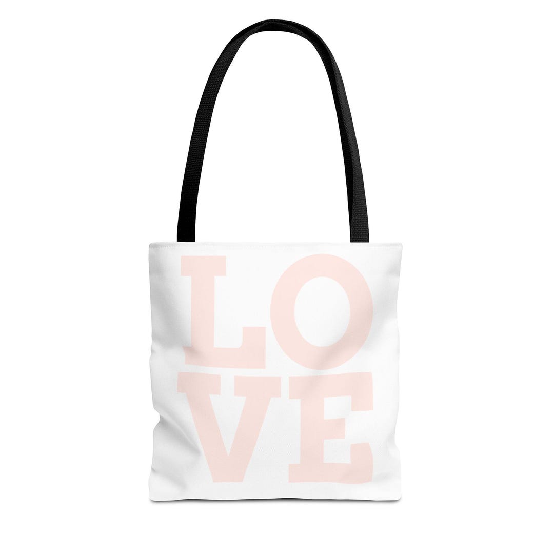 LOVE Typography Tote Bag | Pale Pink Lettering AOP - Etsy