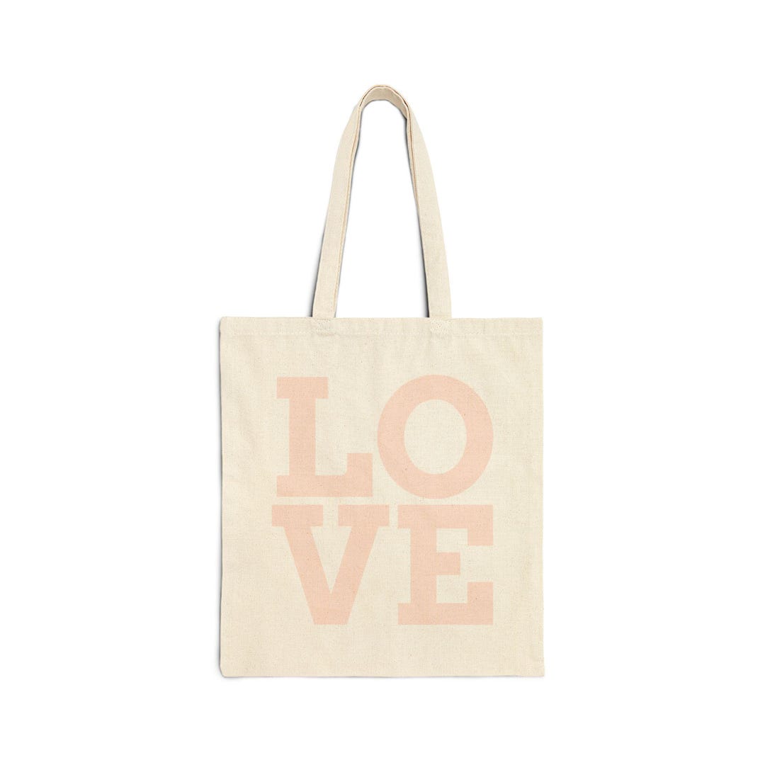 LOVE Block Letters Tote Bag | Pink Typography, Canvas Shopper - Etsy