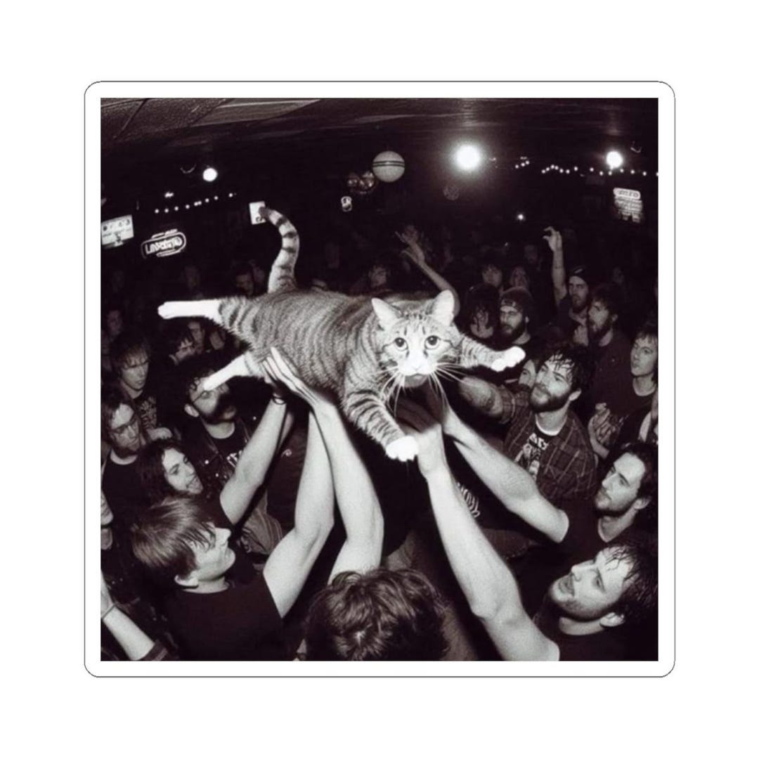 Cat Crowd Surfing Stickers, Vinyl Decals, Laptop Sticker, Cute Animal ...