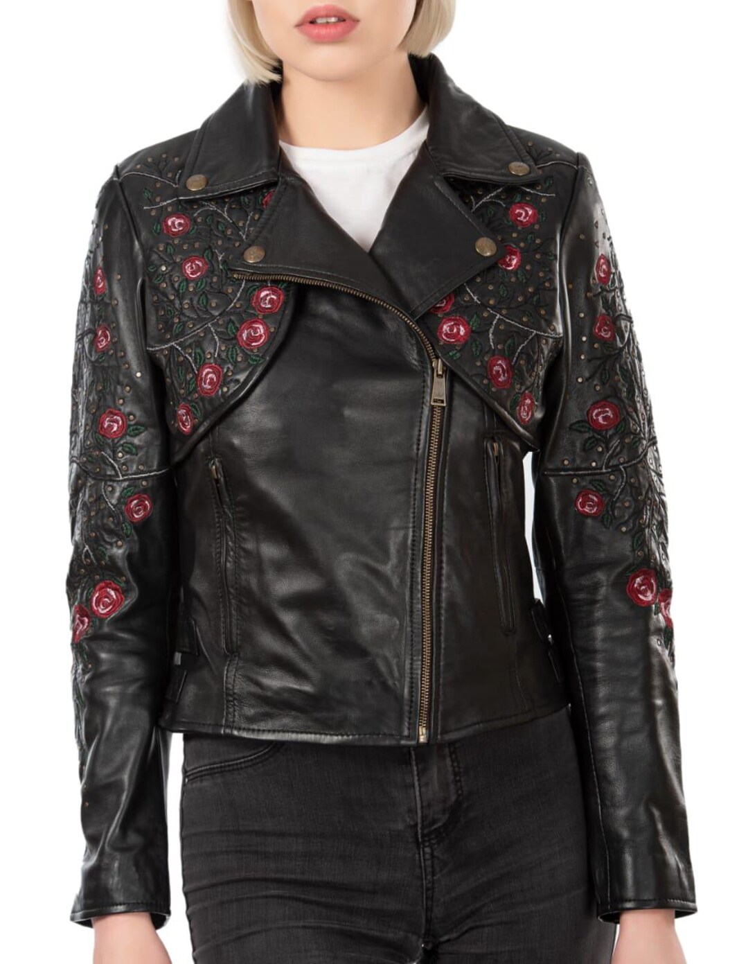 Womens Embroidery Leather Jacket-bride Leather Jacket-premium Leather ...