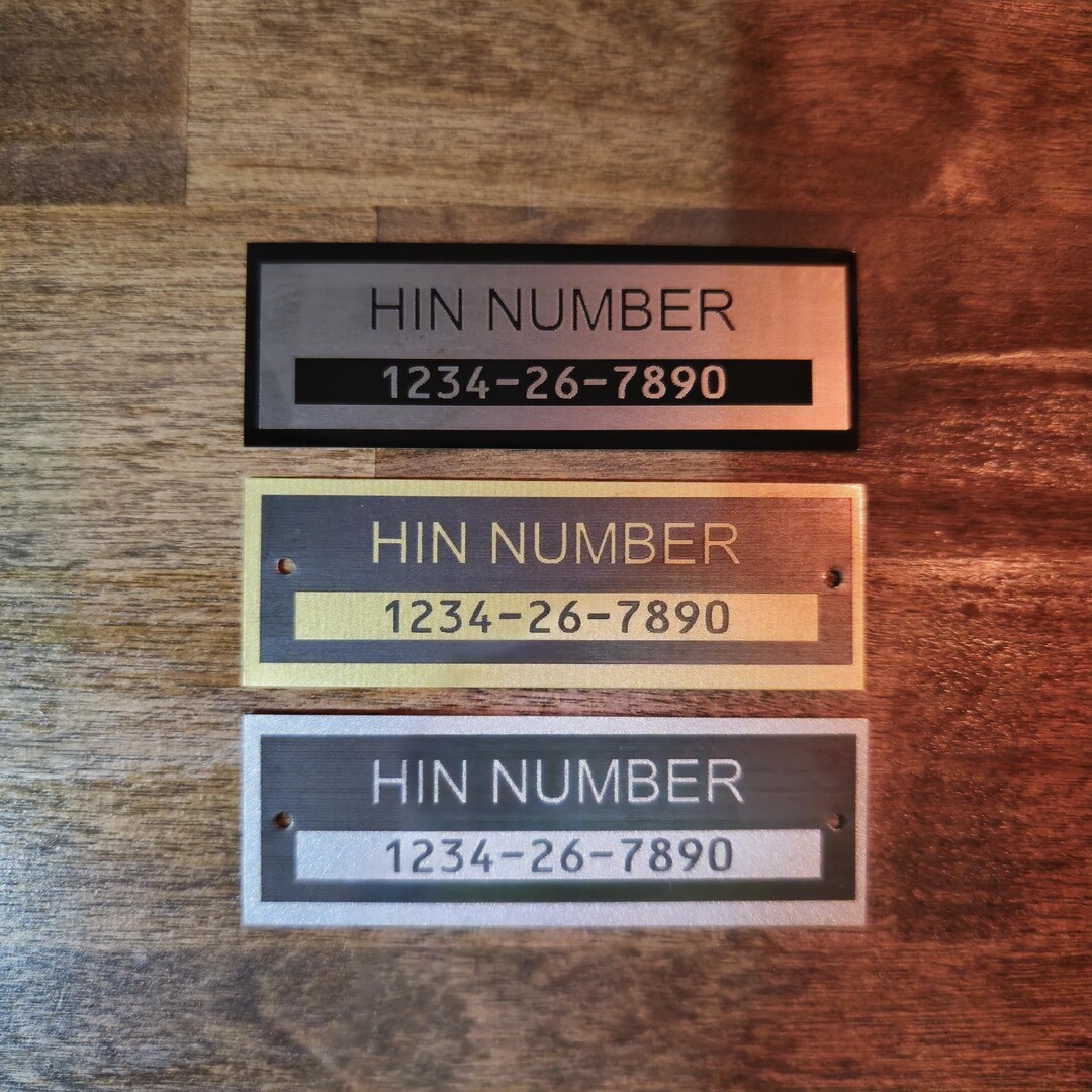 HIN Number Tags | 1"x3" | Boat Tag | Marine | Sign Engraved | Black ...