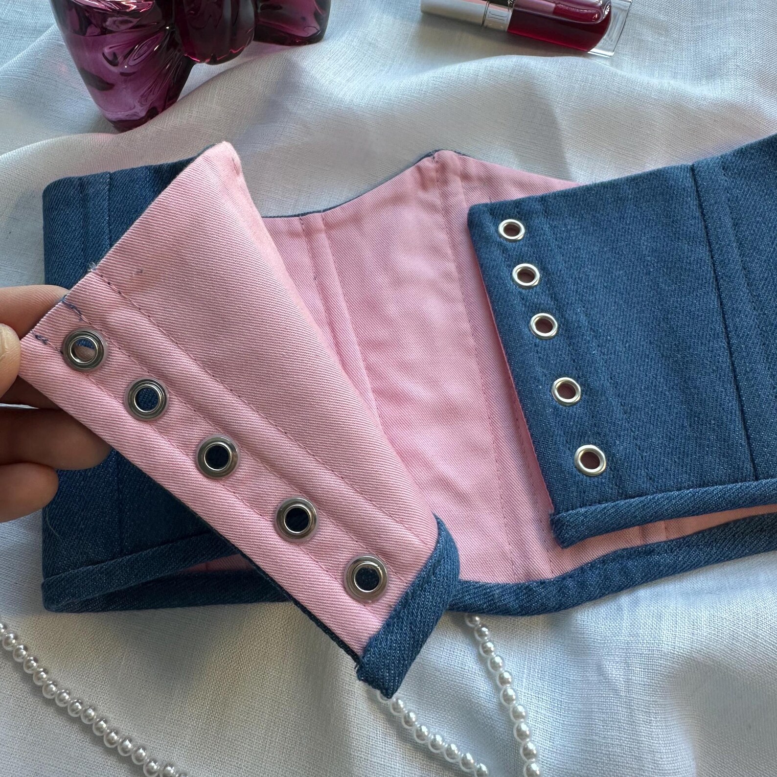 Corset Belt, Denim Embroidered Under Bust Corset, Elegant Accessory ...