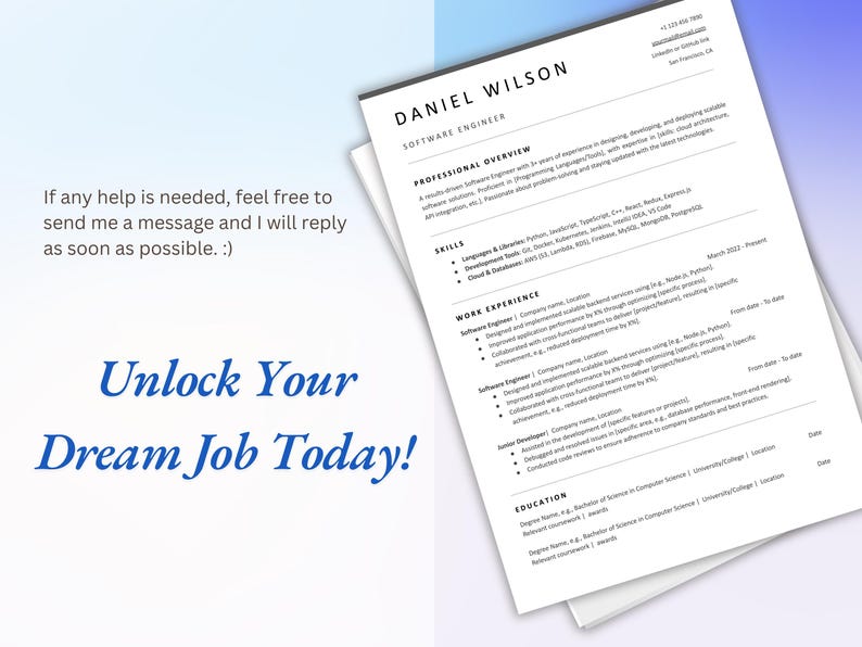 2025 NEW Resume Template for Software Engineer, Developer, ATS Friendly ...