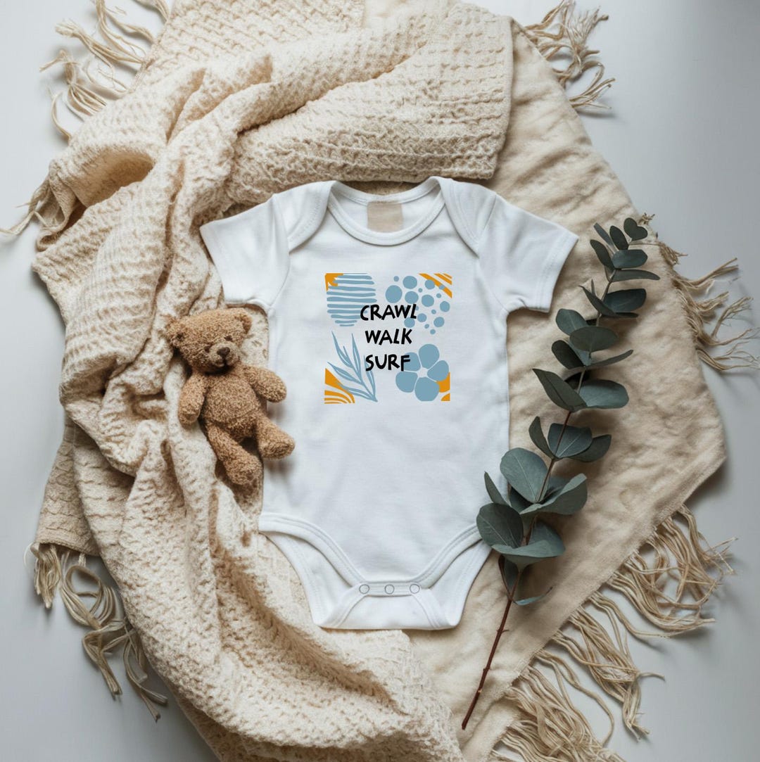 Crawl Walk Surf Baby Onesie®, Cute Surfer Baby Outfit, Beach Baby ...