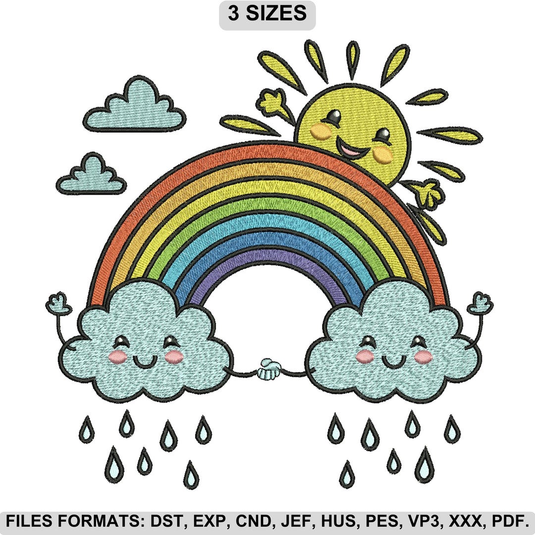 Cute Rainbow Embroidery Design, Kawaii Baby Nursery Rainbow Embroidery ...