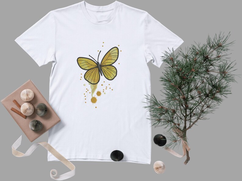 Golden Butterfly Embroidery Design, Elegant Minimal Modern Floral Style ...