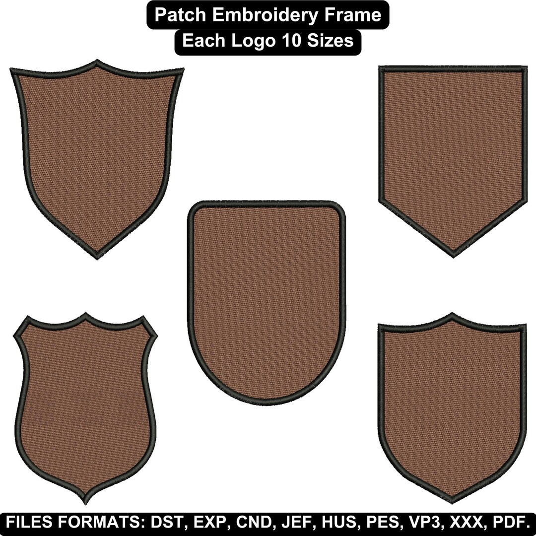 Shield Patch Embroidery Frame Design Bundle, 10 Sizes Each, Instant ...