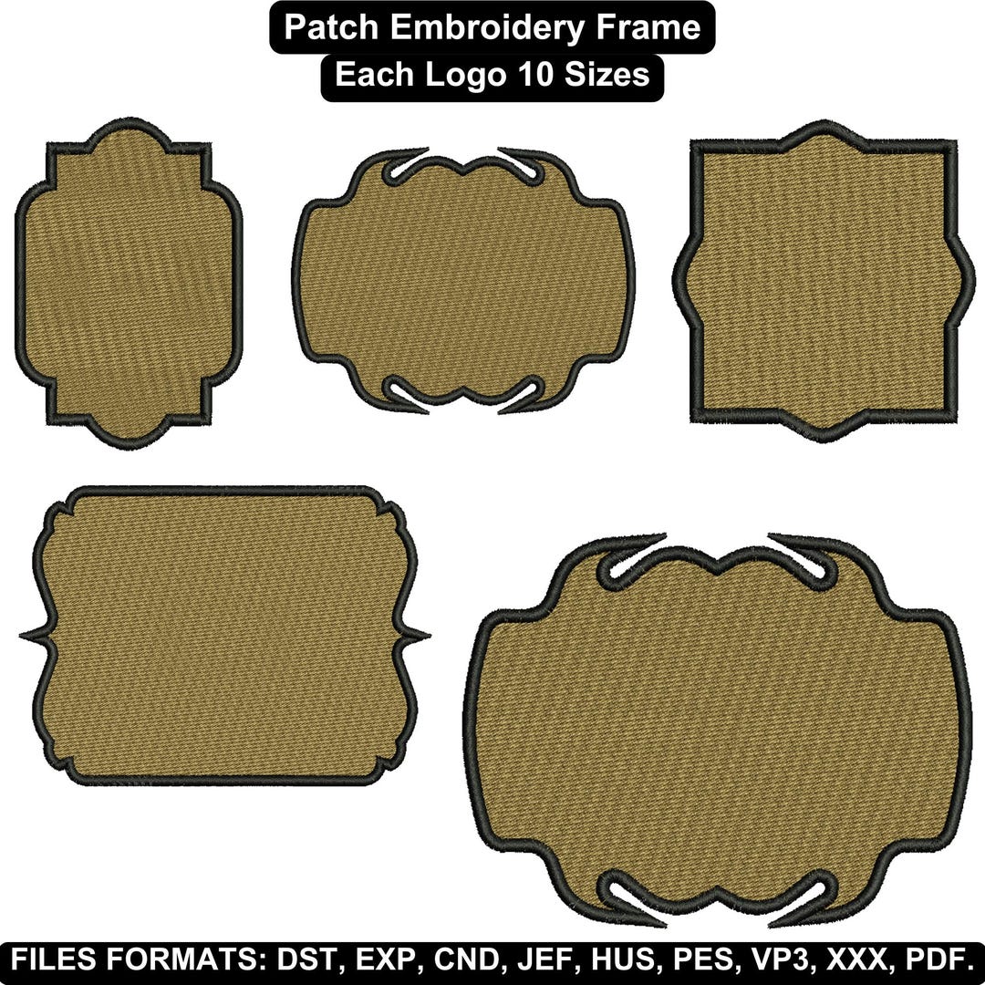 Patch Embroidery Frame Designs, 5 Vintage Badge Frames, 10 Sizes per ...