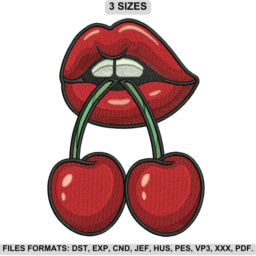 Cherry Lips Embroidery Design, Sexy Lips With Cherries Machine ...