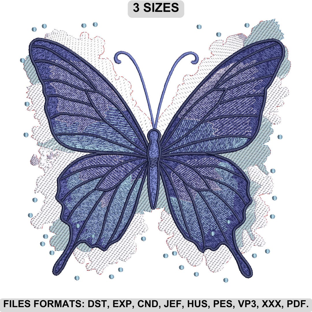 Elegant Blue Butterfly Embroidery Design, Insect Machine Embroidery ...