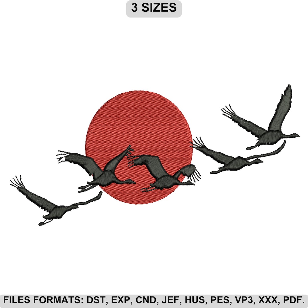 Japanese Crane Embroidery Design, Red Sun Bird Machine Embroidery ...