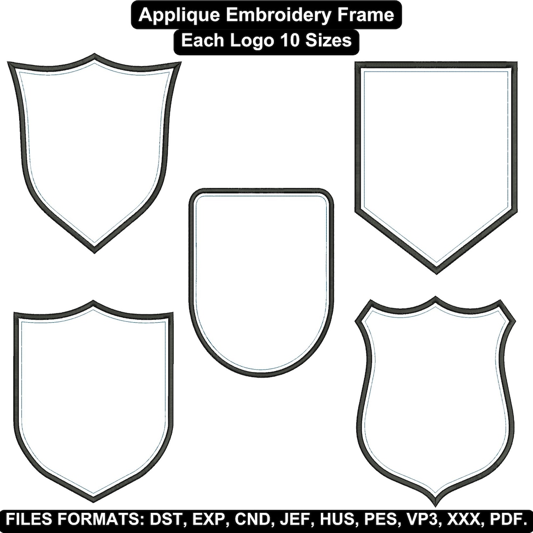 Set of 5 Shields Machine Embroidery Design, Shield Applique Bundle ...