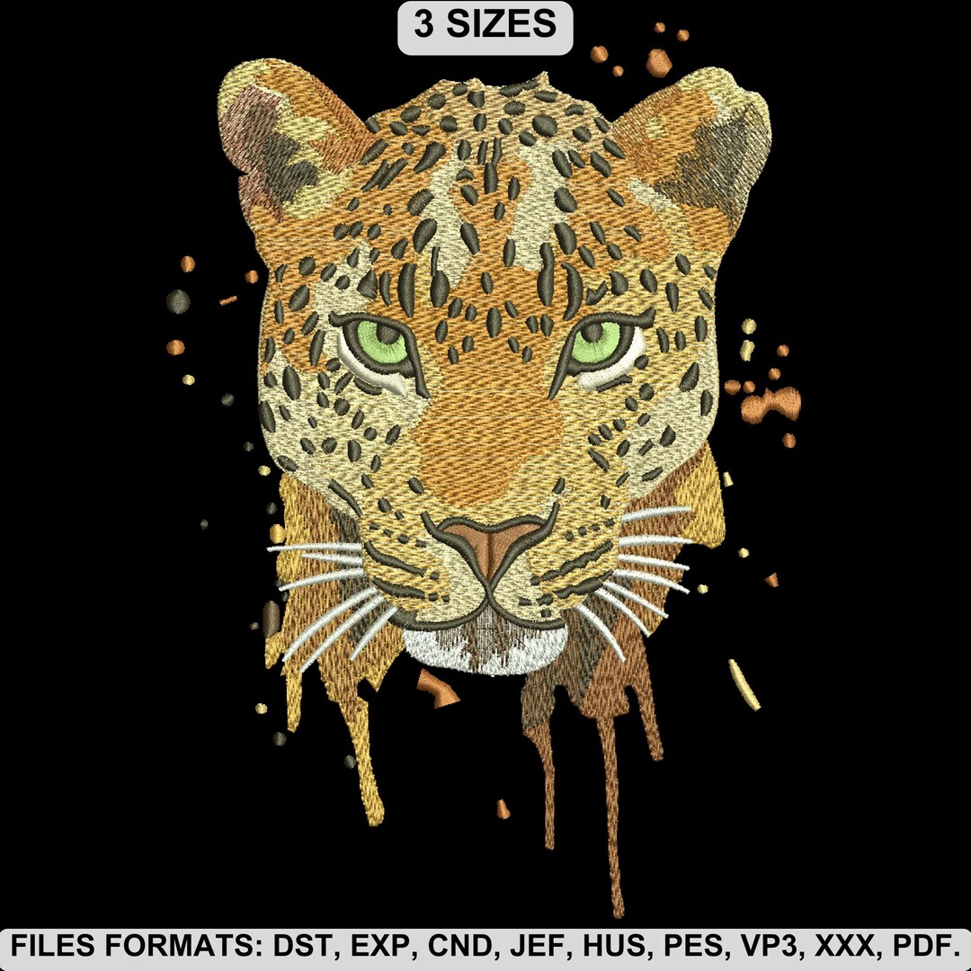 Realistic Leopard Head Embroidery Design, Wildlife Big Cat Machine ...