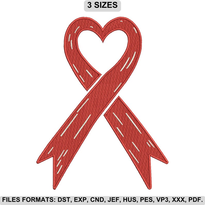Breast Cancer Awareness Heart Ribbon Machine Embroidery Design, 3 Sizes ...