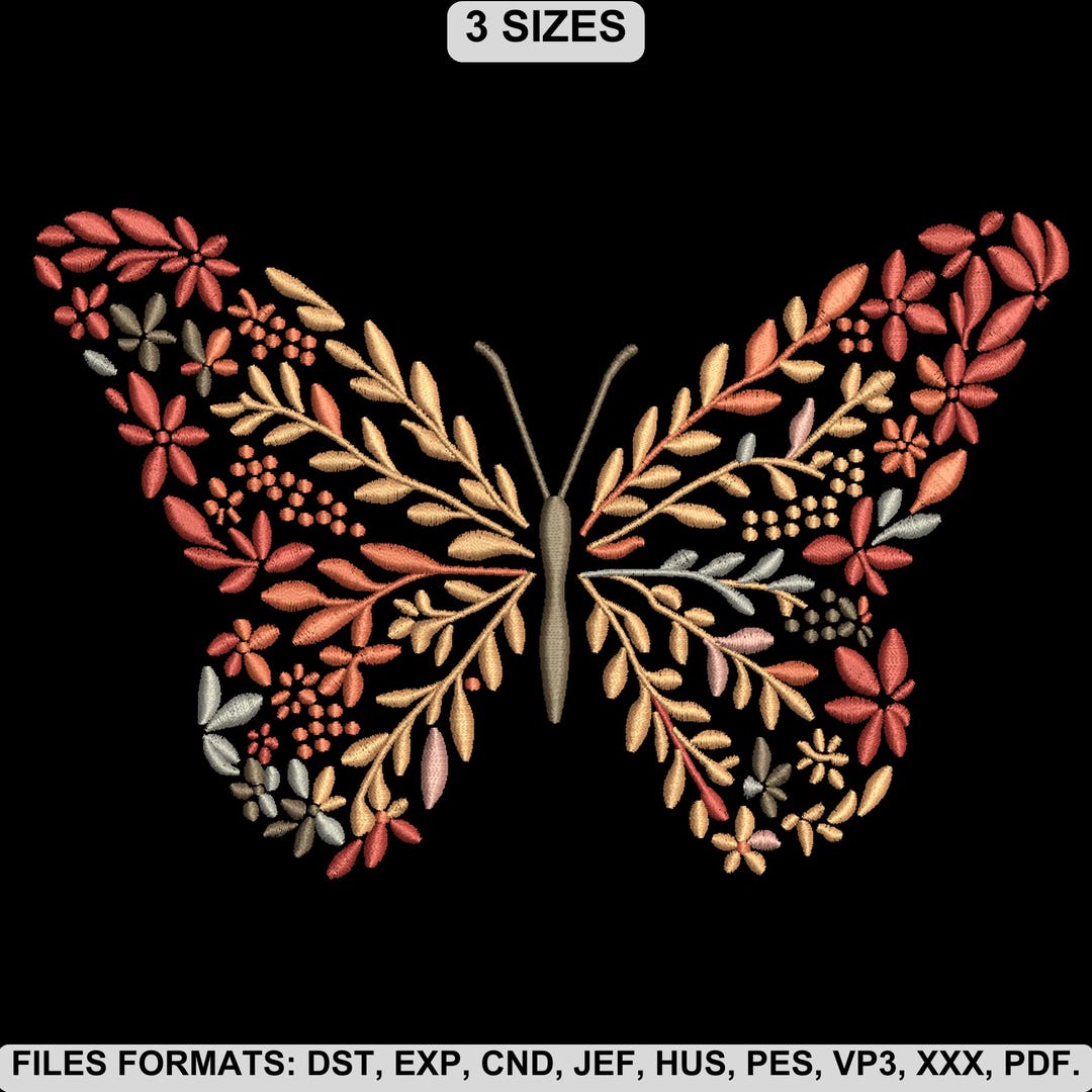 Floral Butterfly Embroidery Design, Autumn Butterfly Machine Embroidery ...