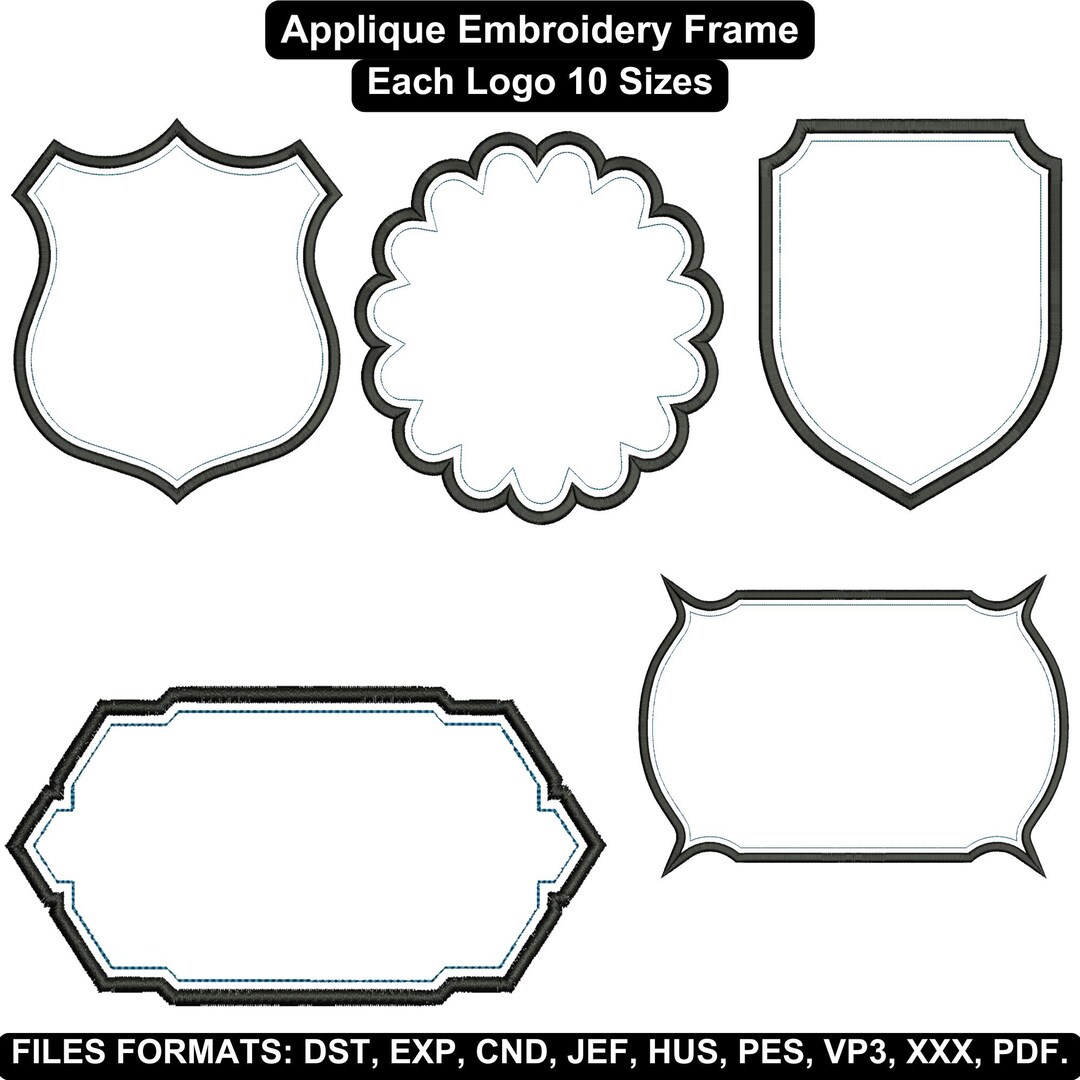 5 Shape Badge Frame Embroidery Designs, Badge Applique Bundle, Applique ...
