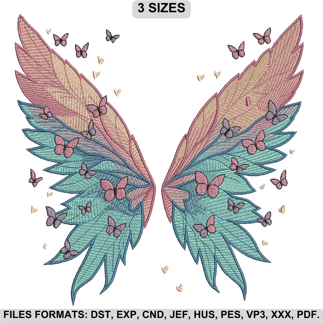 Butterfly Wings Embroidery Design, Angel Wings With Butterflies Machine ...