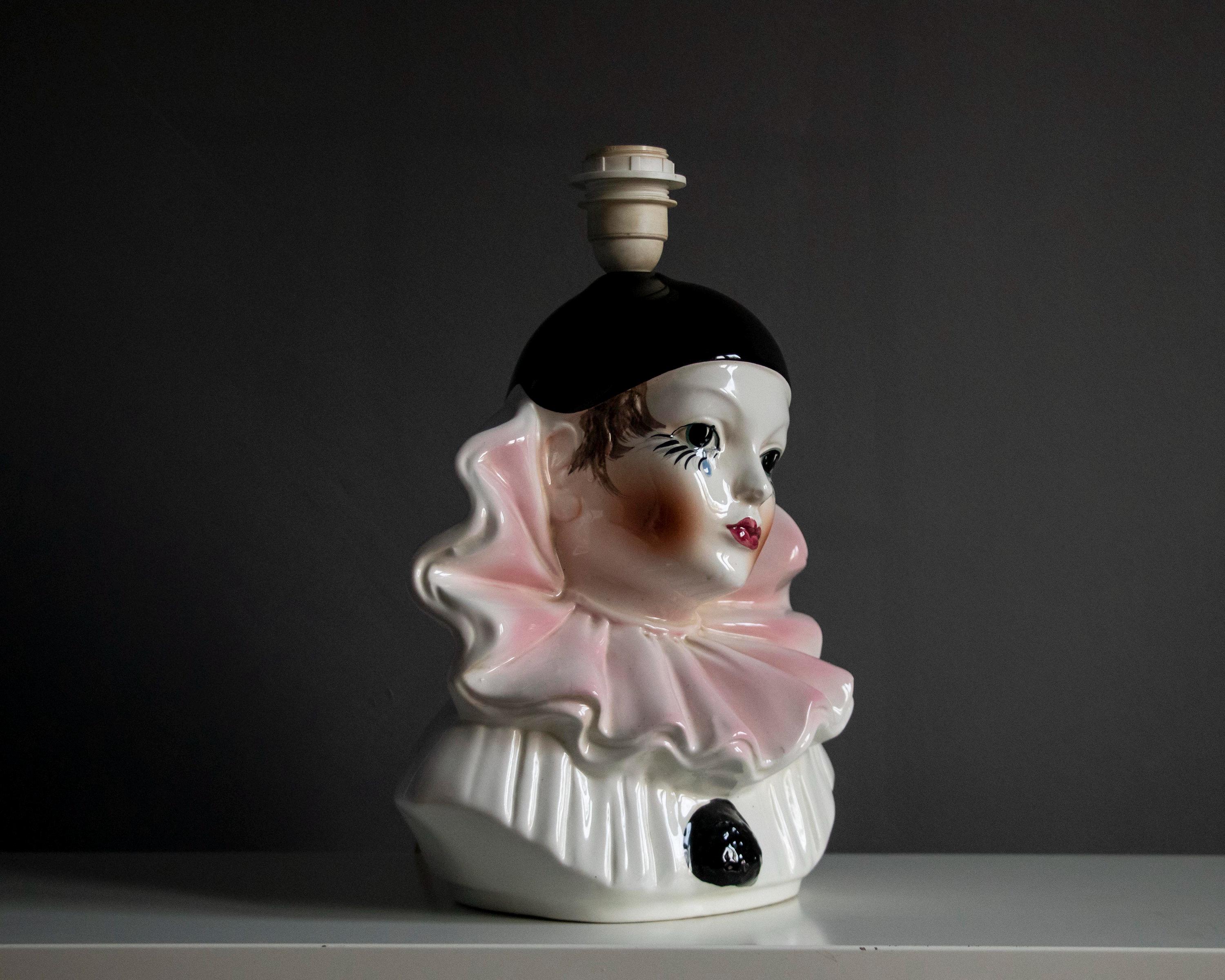French Vintage Harlequin Clown Pierrot Ceramic Table Lamp From the ...