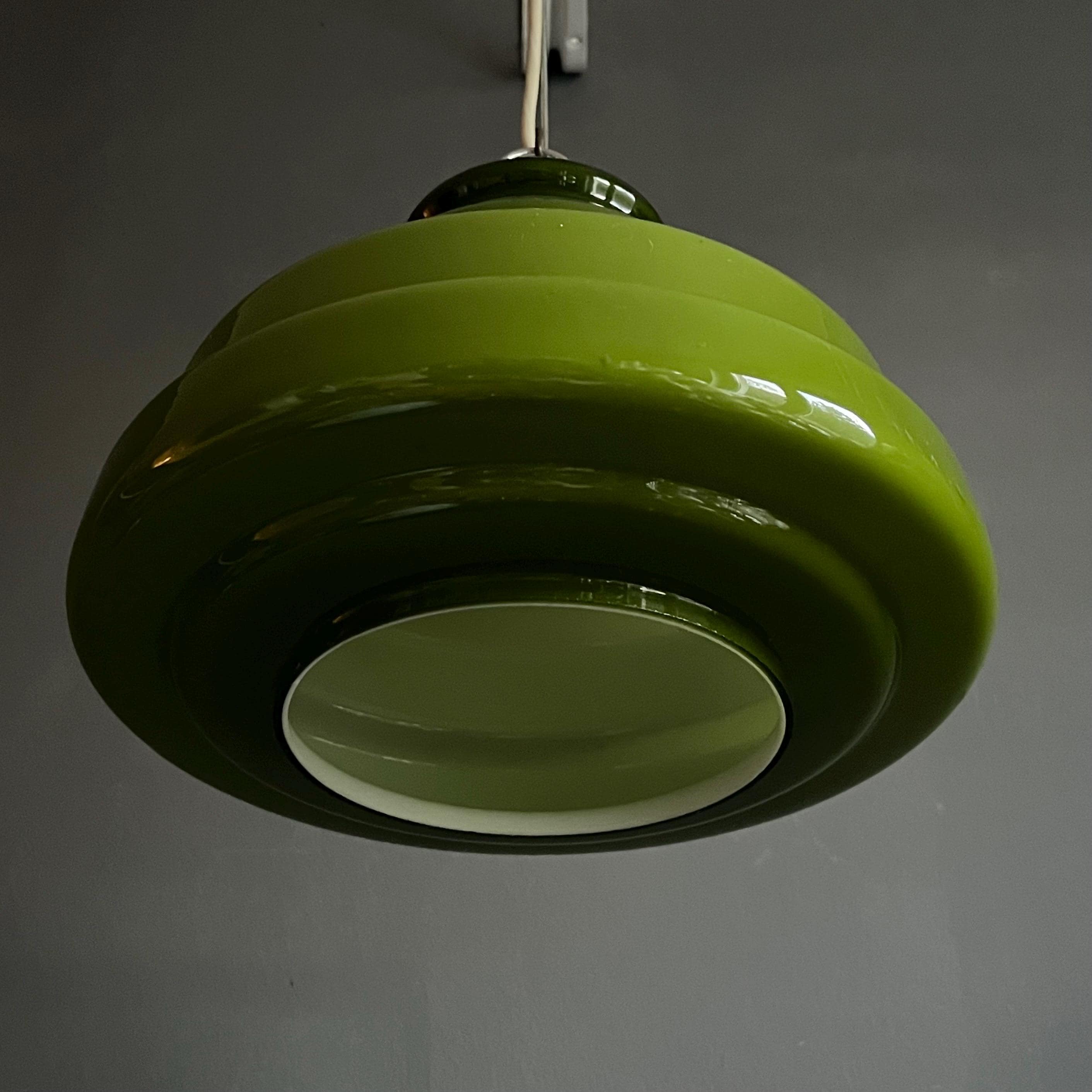 Mid Century Opalin Glass Pendant / 70's Lamp / Vintage Space Age ...