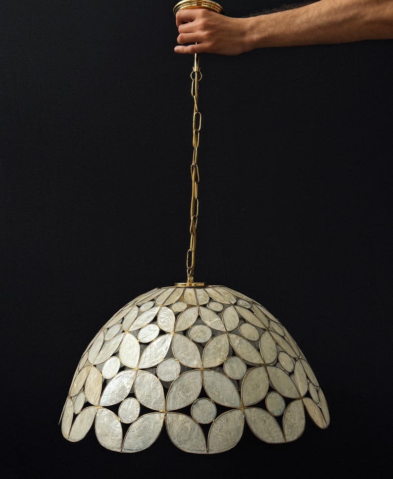 Tiffany Style Pendant Light Sea Shell Form Hollywood Regency / Vintage ...