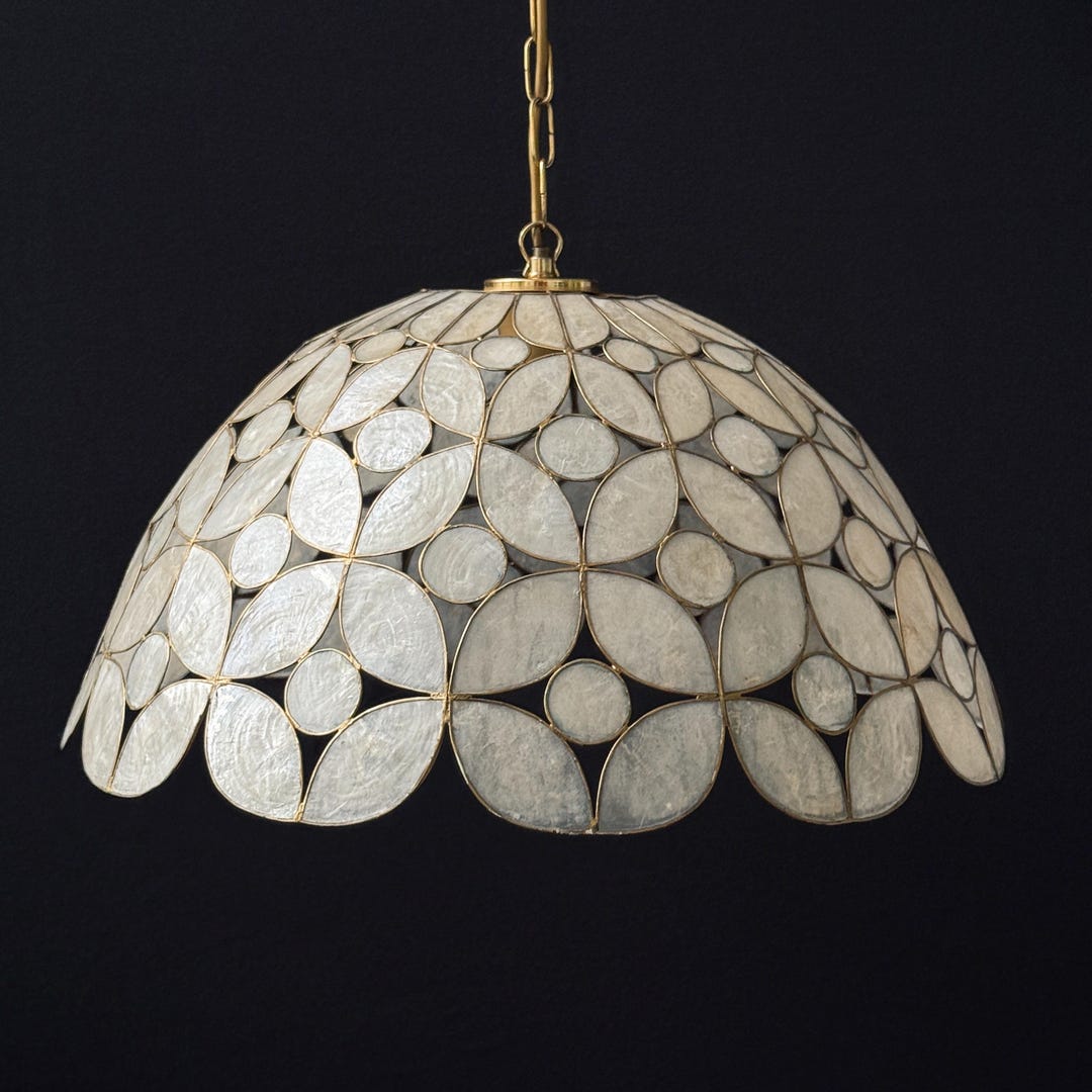 Tiffany Style Pendant Light Sea Shell Form Hollywood Regency / Vintage ...