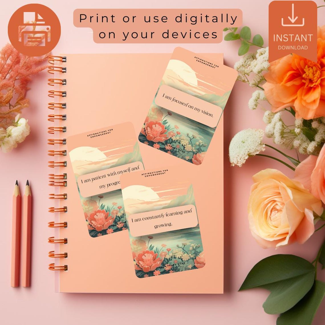Peachy Mindset Daily Affirmation Cards, Printable Affirmations, Self ...
