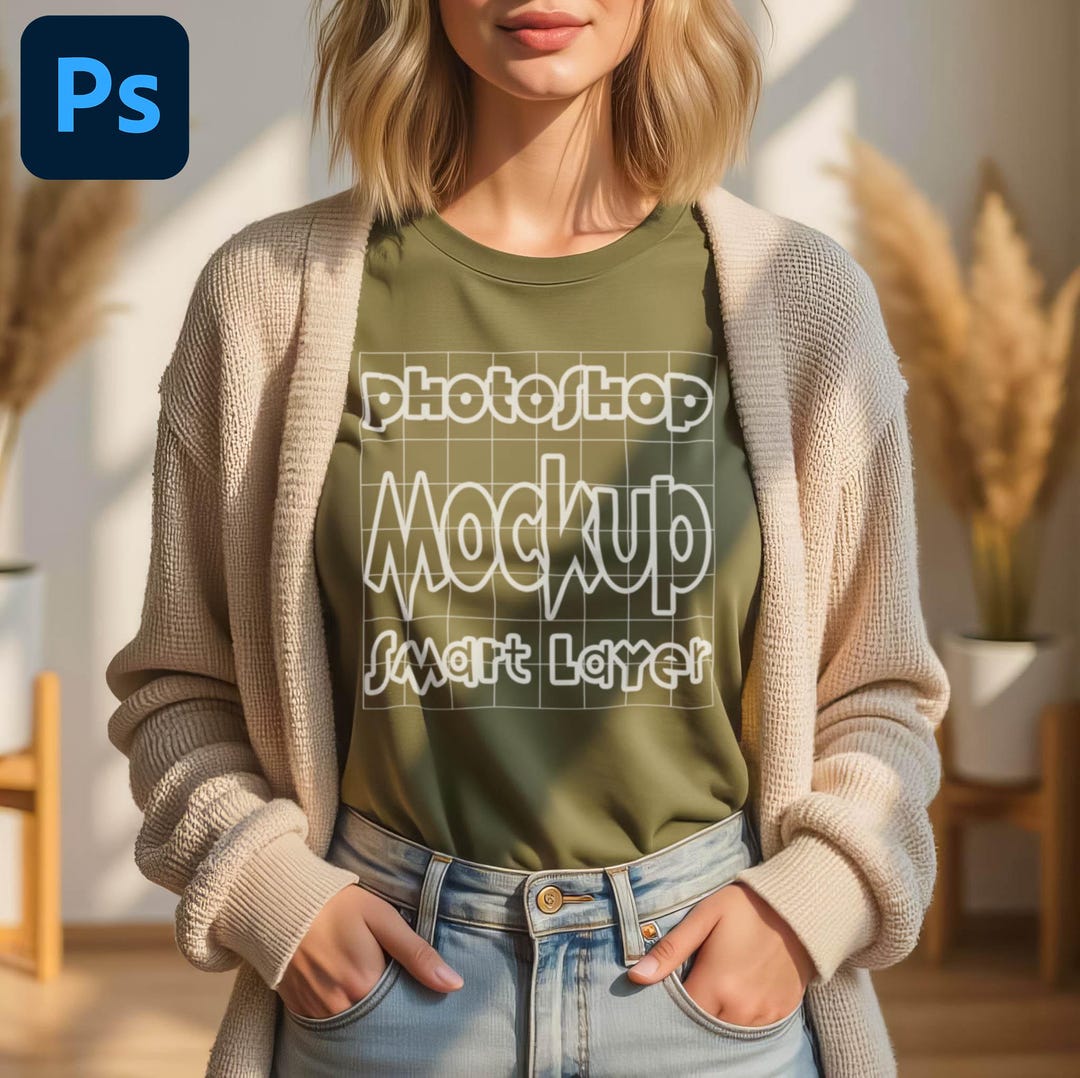 Photoshop Shirt Mockup - Woman's Bella Canvas 3001 Military Green Tee ...