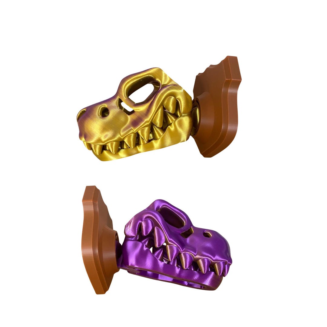 3D Printed T-rex Skull Wall Mount: Gold & Purple Dinosaur Trophy - Etsy