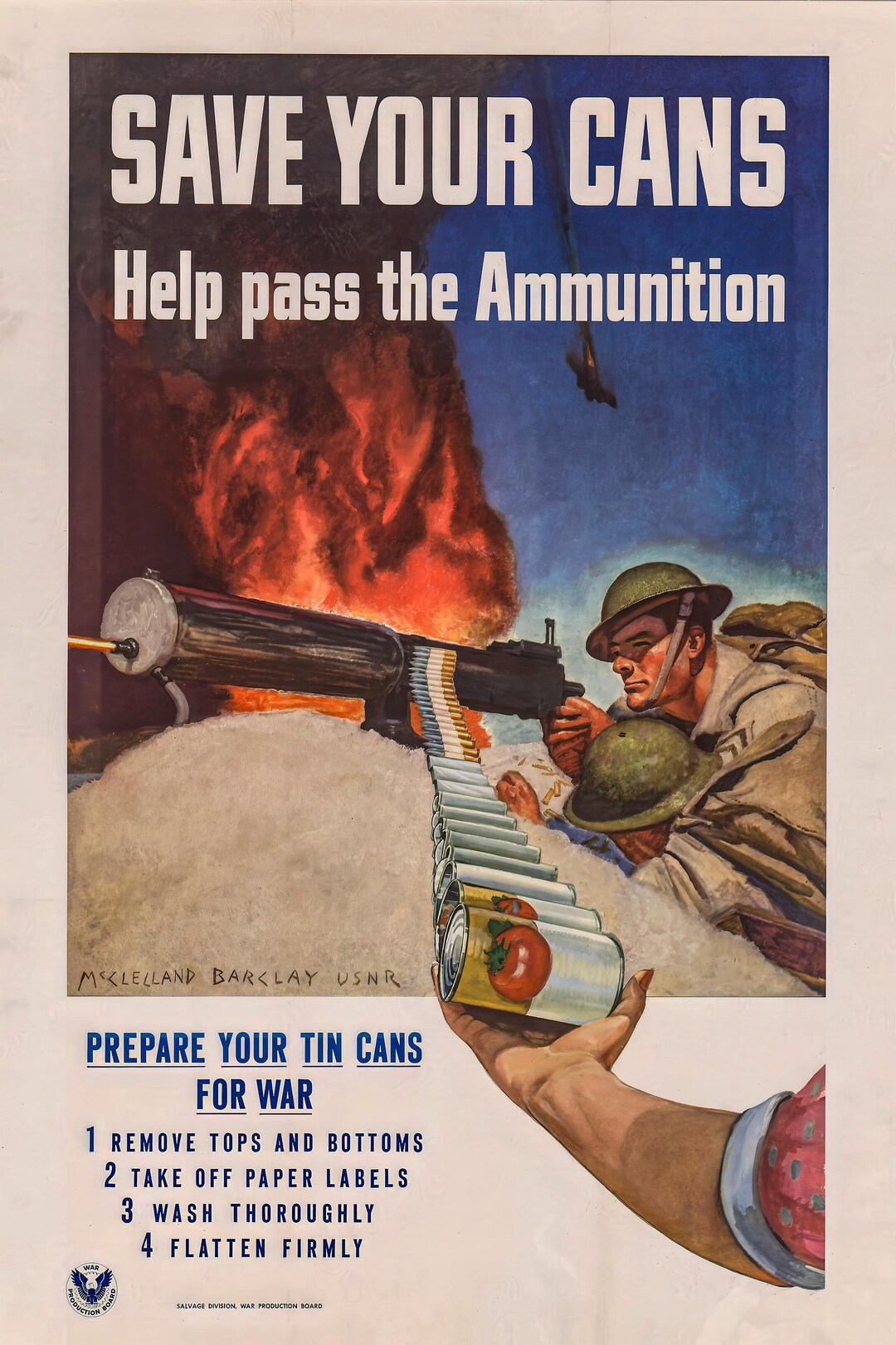 WWII "save Your Cans Help Pass Ammunition" Poster Print – Vintage US ...