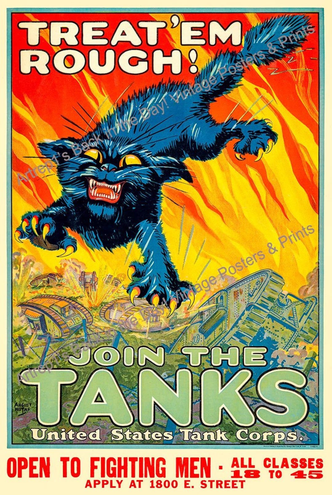 WWI, War Posters, Reproduction Vintage "treat 'em Rough - Join the ...