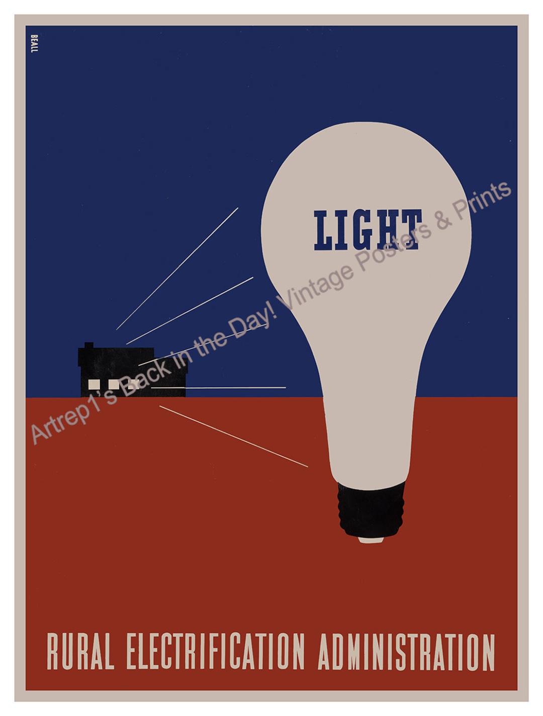 WPA, Light Bulb, Rural Life, Vintage Reproduction Poster-'light' C1930 ...