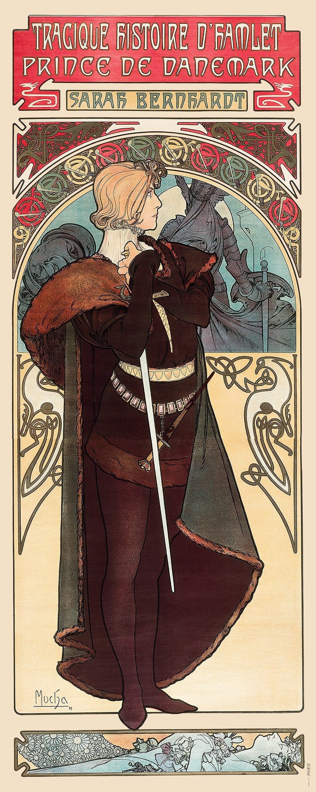 Alphonse Mucha, Sarah Bernhardt, Hamlet, Vintage Theatre Poster ...