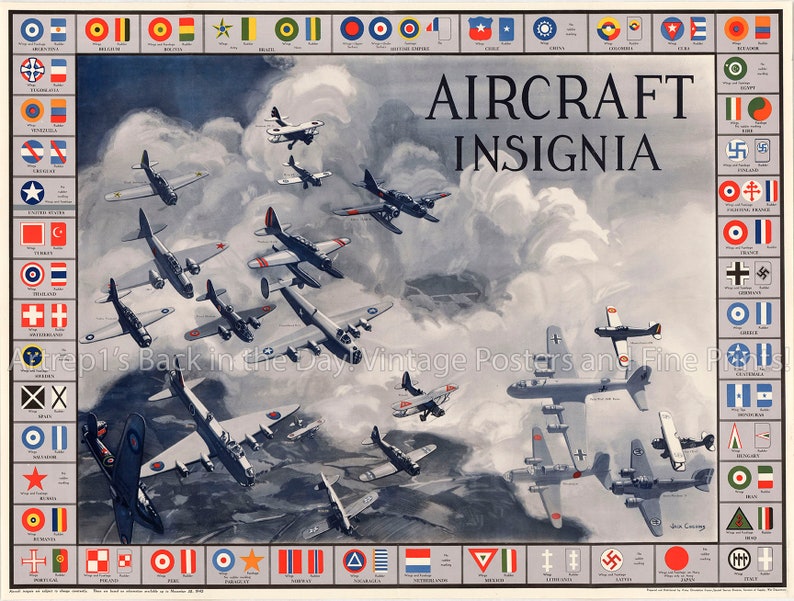 WWII, Aircraft, Symbols,.vintage Reproduction Poster "aircraft Insignia ...