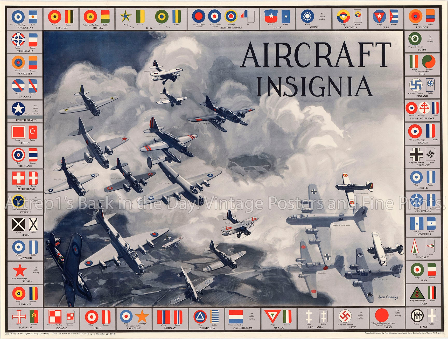 WWII, Aircraft, Symbols,.vintage Reproduction Poster "aircraft Insignia ...