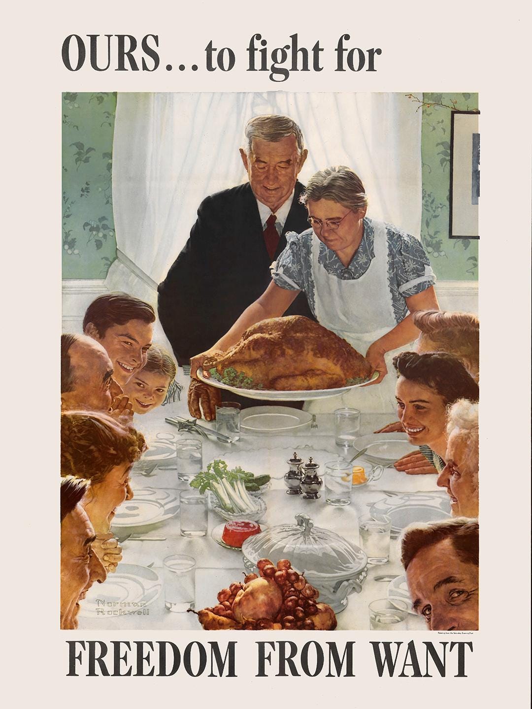 Thanksgiving, Dinner, Norman Rockwell, Vintage Reproduction "ours to ...