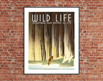 Preserve Wildlife Vintage National Parks Poster, Art Deco Deer Art ...