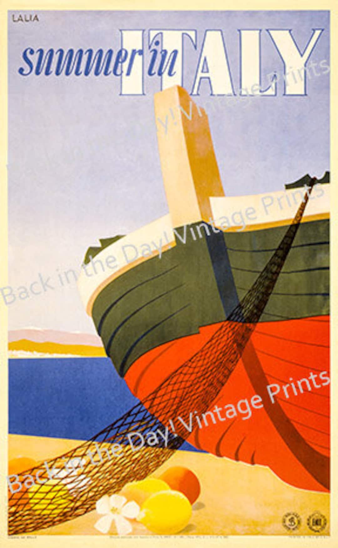 Italy- Vintage Reproduction, Travel Poster of "summer in Italy" Circa ...