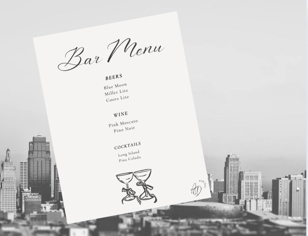 Simplistic Drink Menu for Wedding Editable Digital Download - Etsy