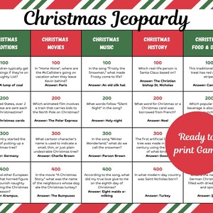 Christmas Jeopardy Game: Printable Trivia(digital Download) - Etsy