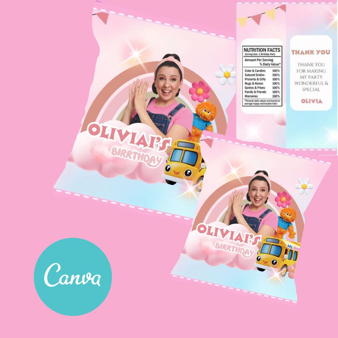 Editable Ms Rachel Party Favor Printables: Chip Bags, Labels (digital ...