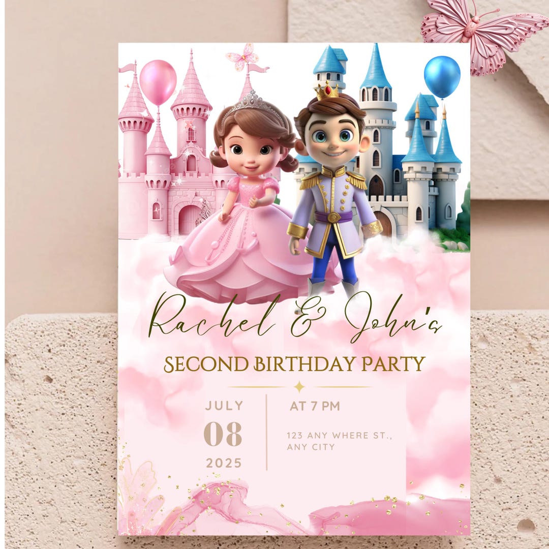 Editable Twin Birthday Invitation: Princess Party (digital Download) - Etsy