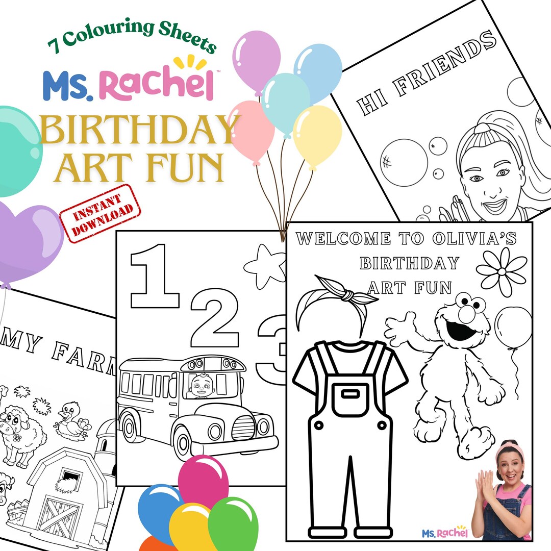 Ms. Rachel Coloring Pages: Birthday Art Fun, 7 Designs (digital ...
